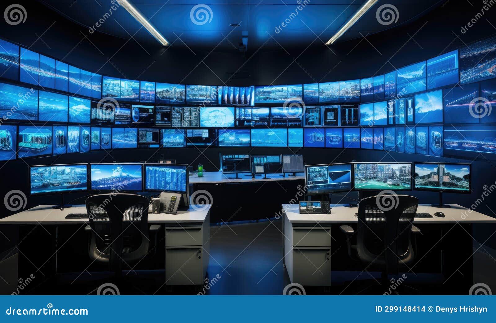 A High-Tech Command Center with an Array of Screens and Workstations ...