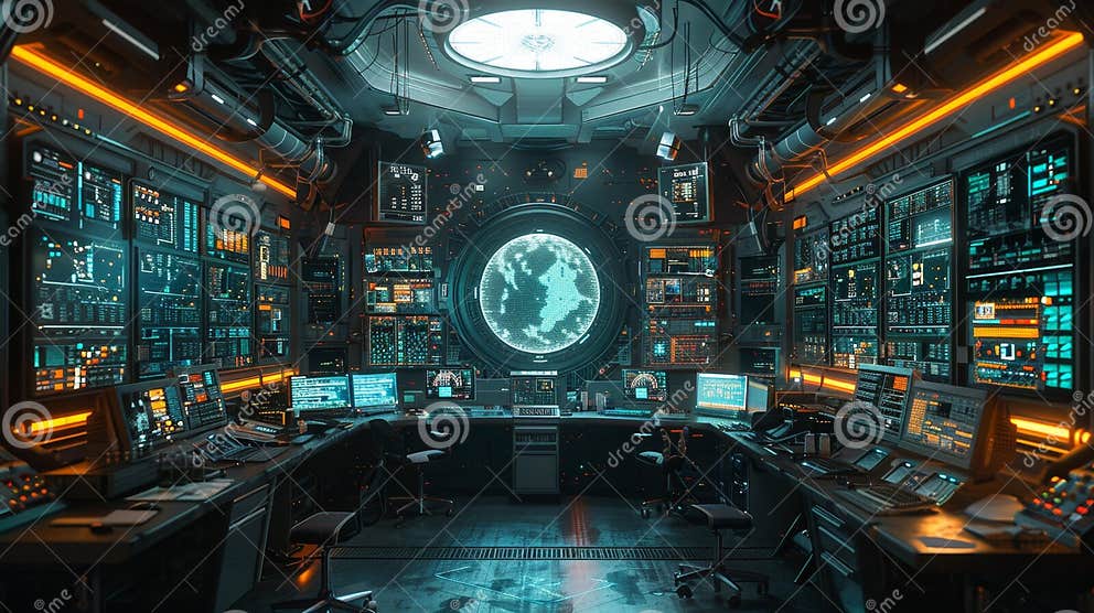 High-tech Command Center with Digital Displays - Generative Ai Stock ...
