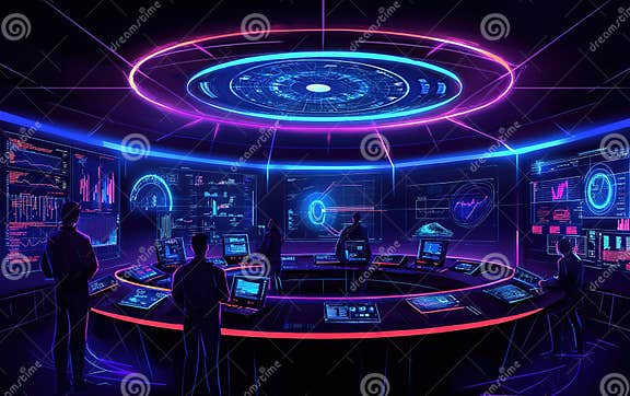 High-tech Command Center with Digital Displays and Glowing Interfaces ...
