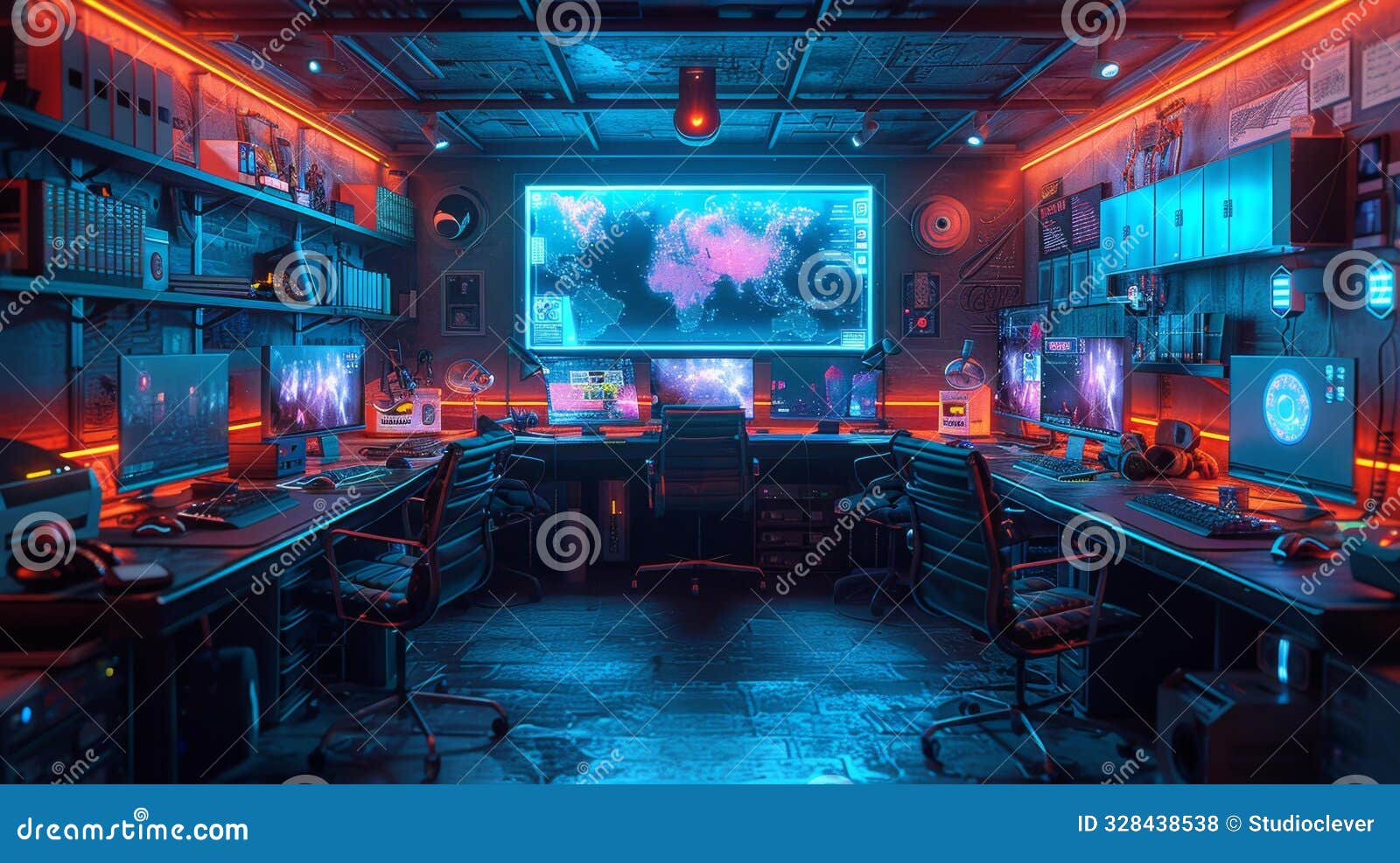 High-tech Command Center with Global Data Map - Generative Ai Stock ...