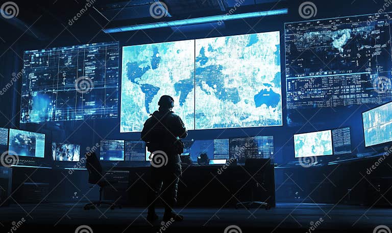 High-tech Command Center with Global Maps and Data Displays Stock Photo - Image of information ...