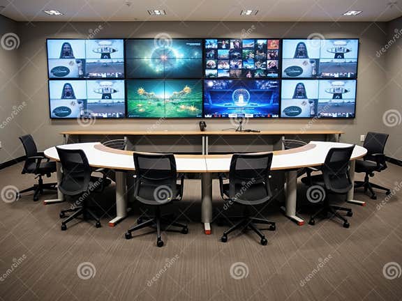 High-tech Command Center with Multiple Screens Displaying Data and ...