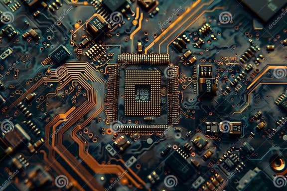 High-Tech Computer Chip on Circuit Board Stock Image - Image of cyber ...
