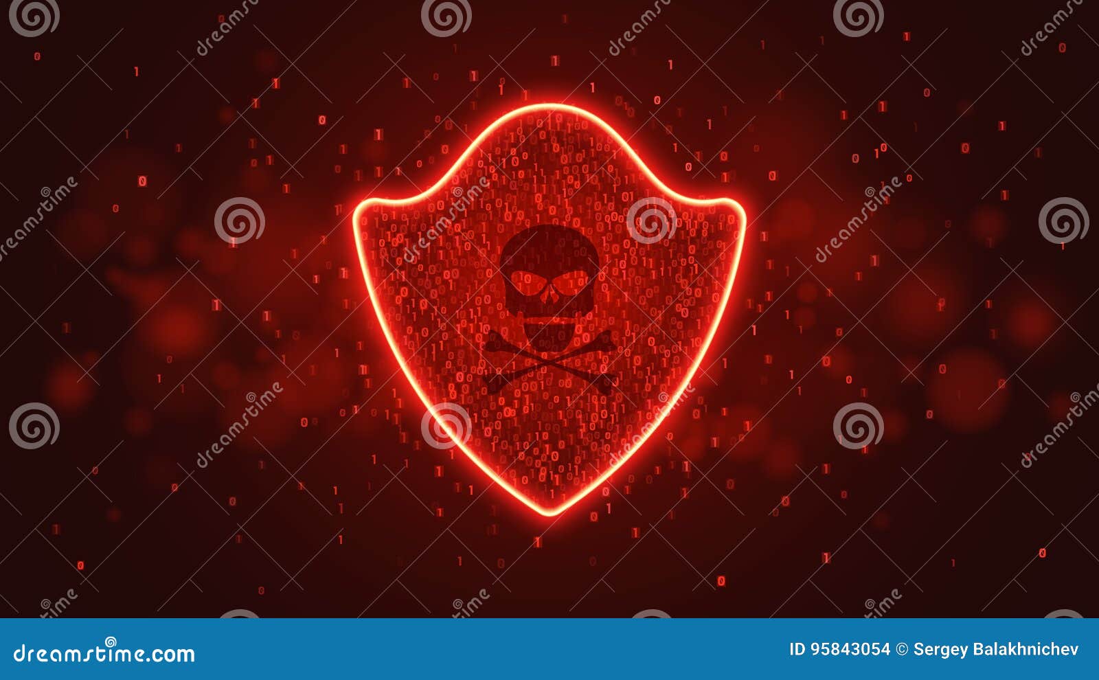 High-tech Computer Concept. a Red Glowing Neon Shield from a Binary ...
