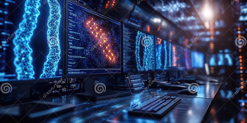 High-tech Computer Lab Displaying Advanced Data Visualization and ...