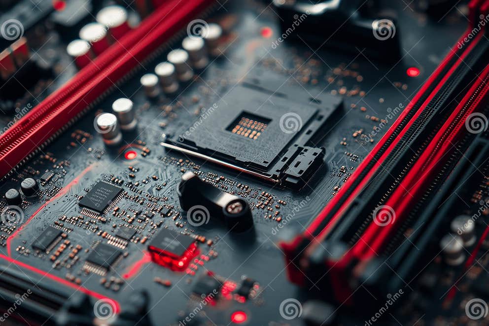 High-tech Computer Motherboard Featuring Advanced Components with ...