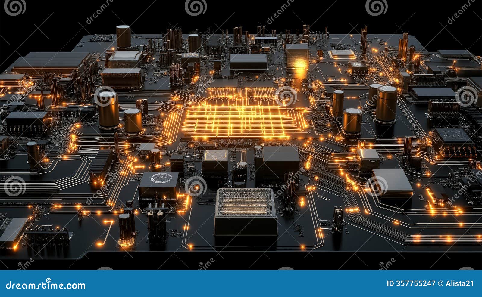 High-tech Computer Motherboard with Glowing Circuits, Connections ...