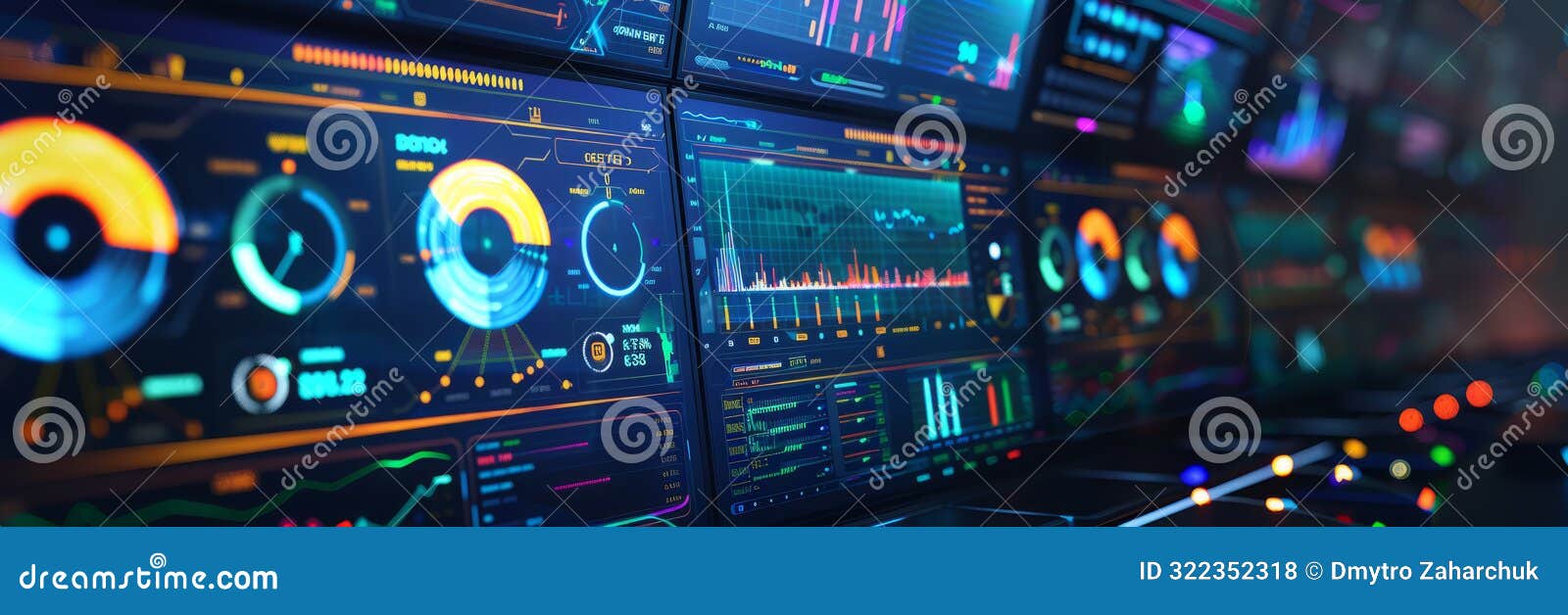 A High-tech Computer Screen Displaying a Detailed Network Monitoring Dashboard with Real-time ...