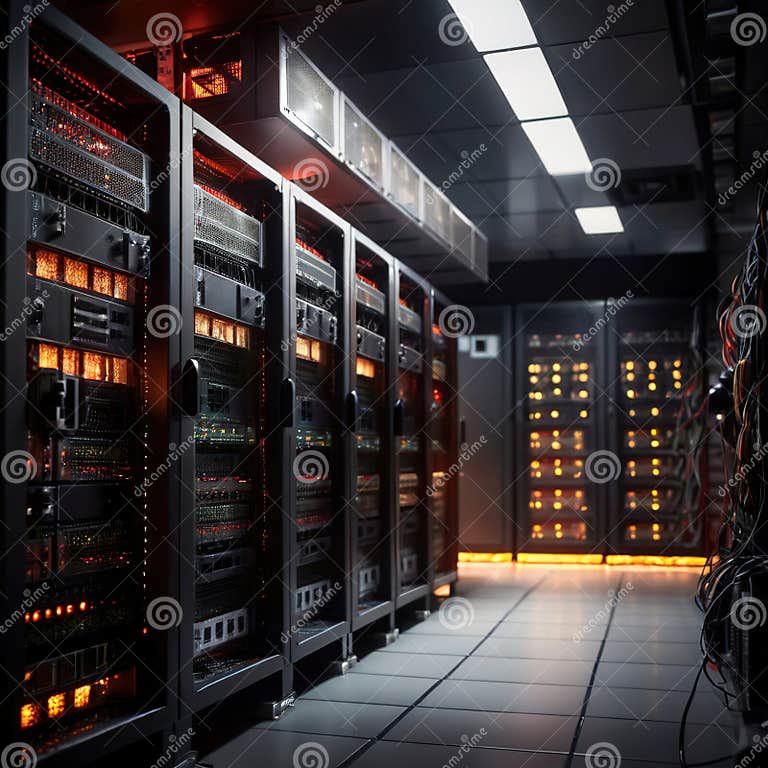 High Tech Computer Server Room Housing Centralized Information Technology Services Stock ...