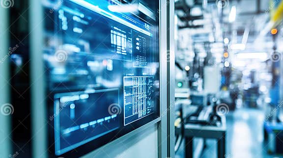 High-tech Control Panel Displays Data in a Modern Manufacturing ...