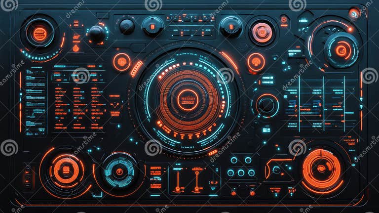 Futuristic Control Panel with Glowing Neon Interface and Intricate ...