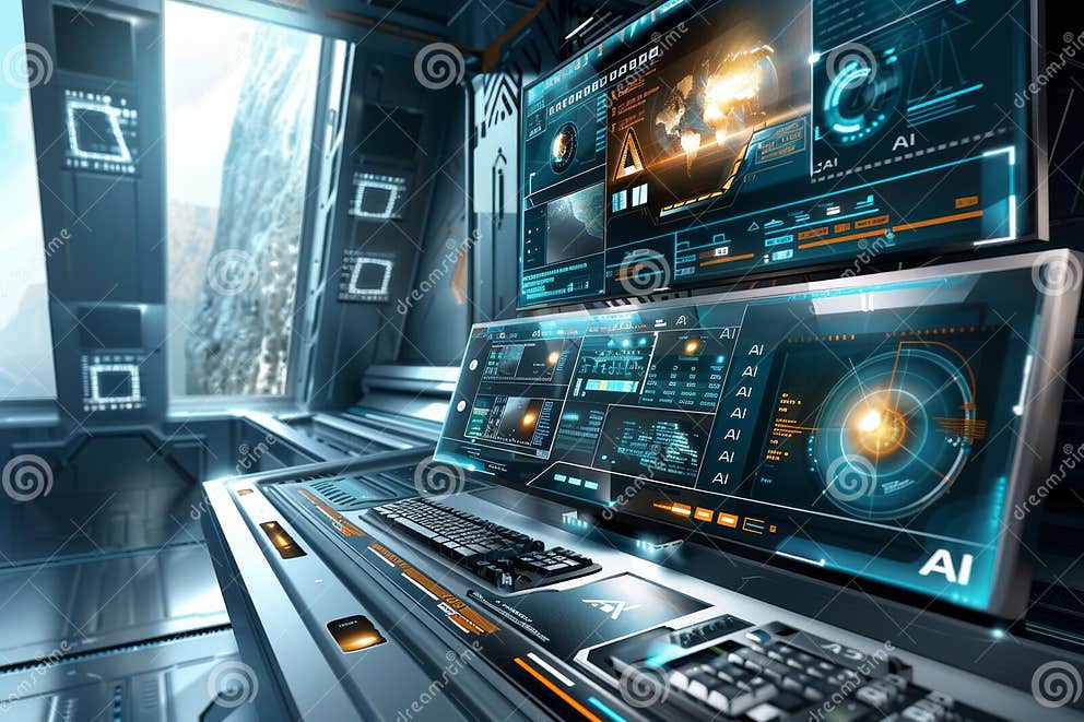 High Tech Control Room with AI Displays, Illustrating the Advanced ...