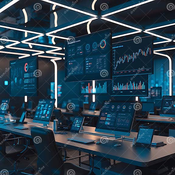High-Tech Control Room with Data Dashboards, Global Analytics, and AI ...
