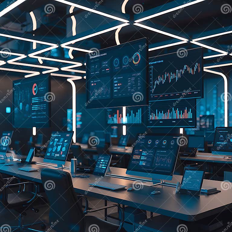 High-Tech Control Room with Data Dashboards, Global Analytics, and AI ...