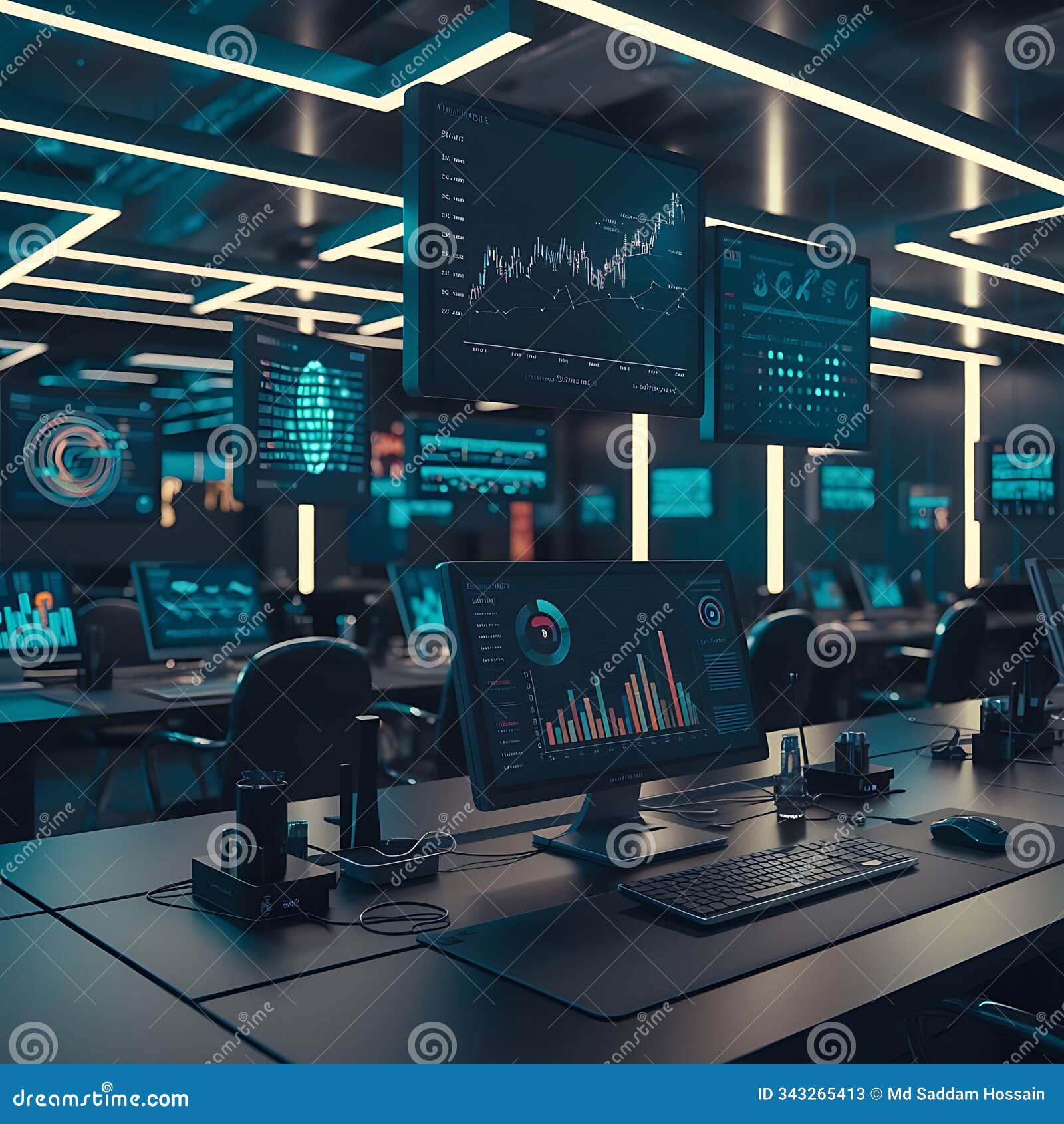 High-Tech Control Room with Data Dashboards, Global Analytics, and AI ...