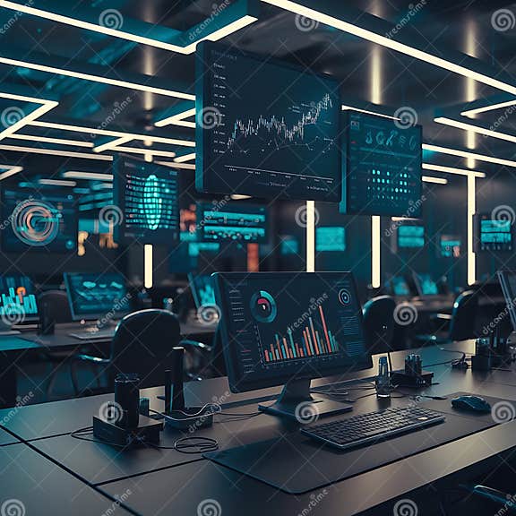 High-Tech Control Room with Data Dashboards, Global Analytics, and AI ...