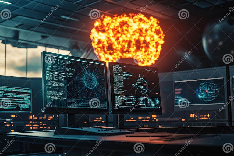 Control Room Filled with Advanced Technology during a Simulated ...