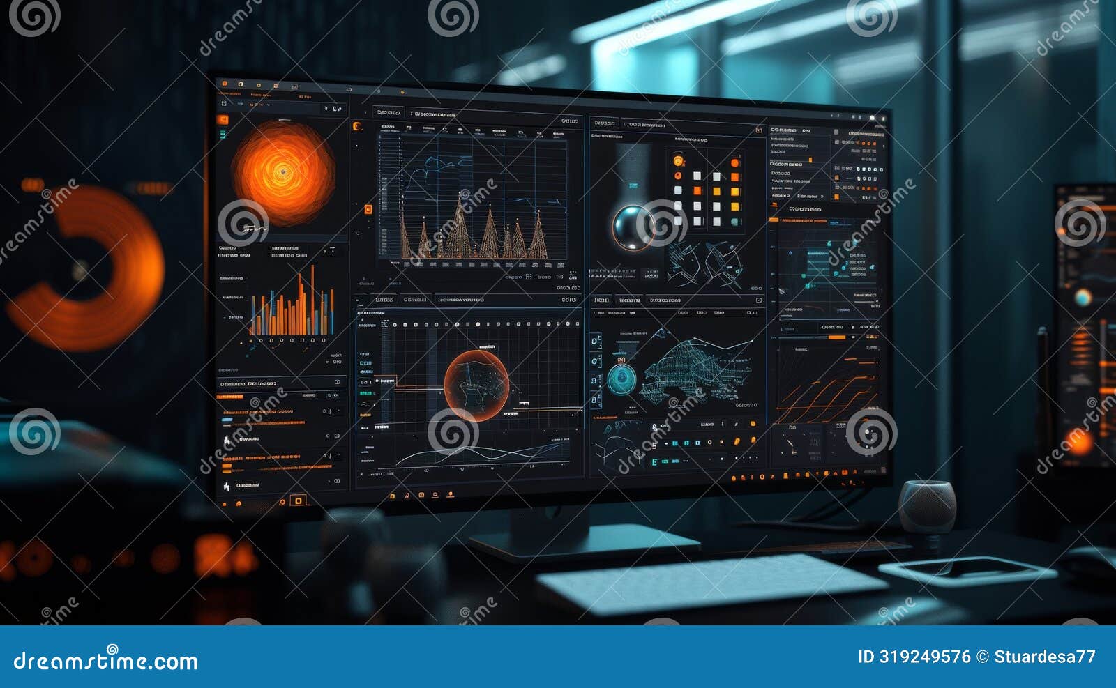 Futuristic Control Room with Multiple Displays Stock Photo - Image of innovation, hightech ...