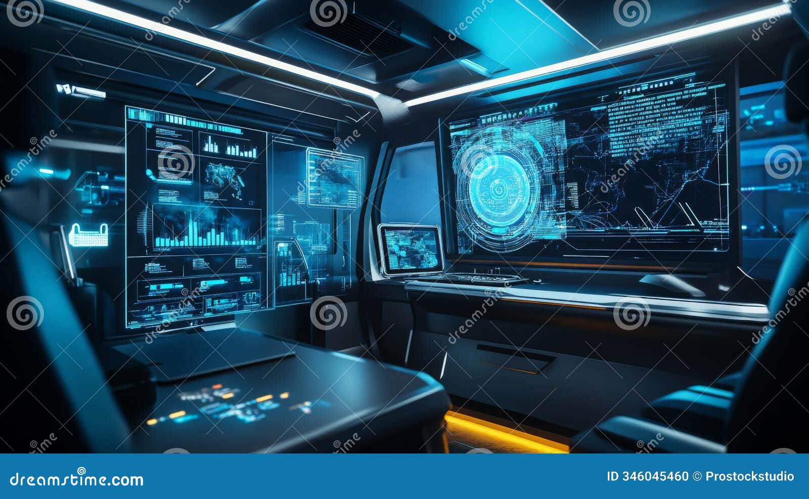 High-tech Control Room Featuring Advanced Screens and Data Displays in ...