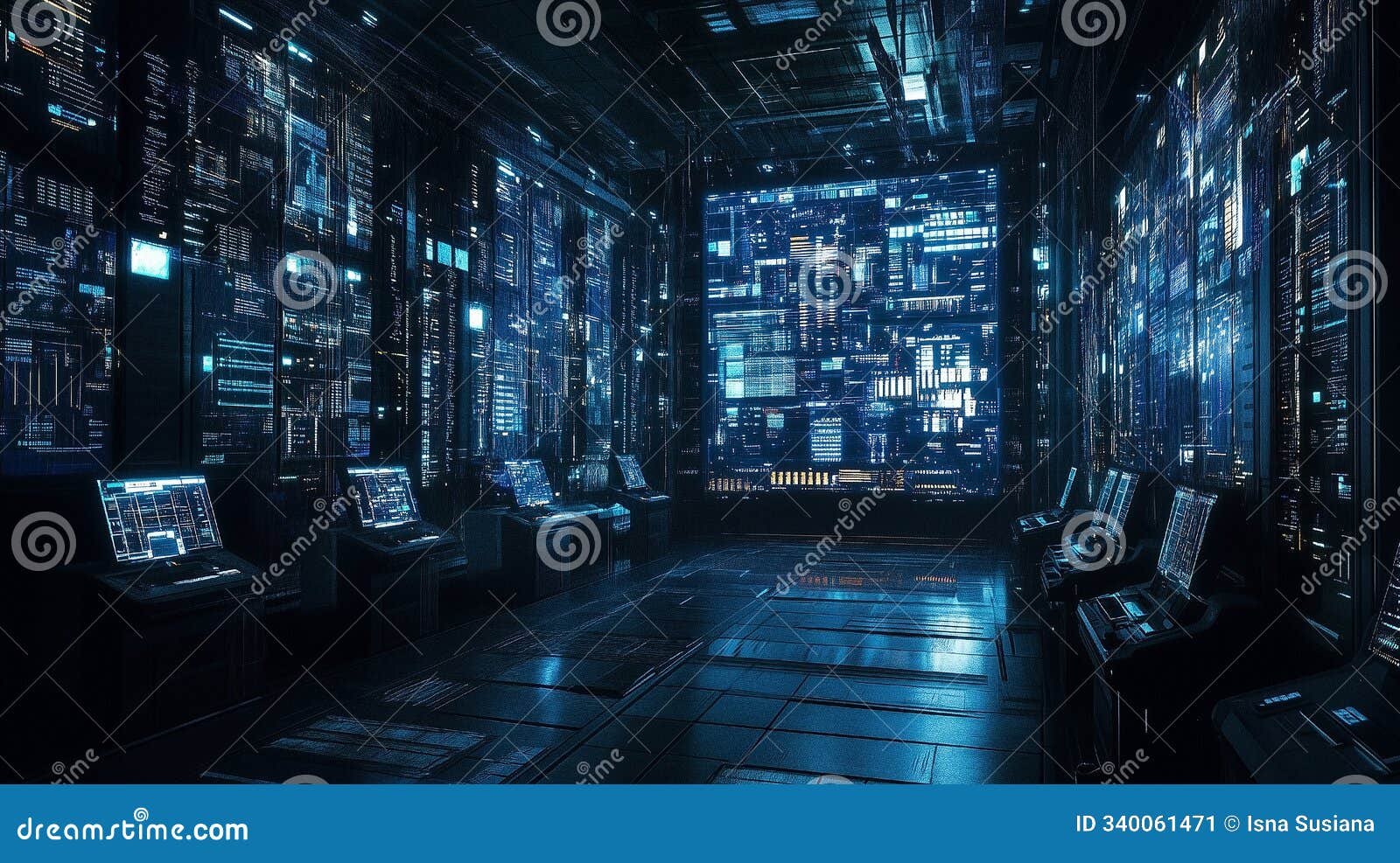 Futuristic Data Control Room with Multiple Digital Screens and ...