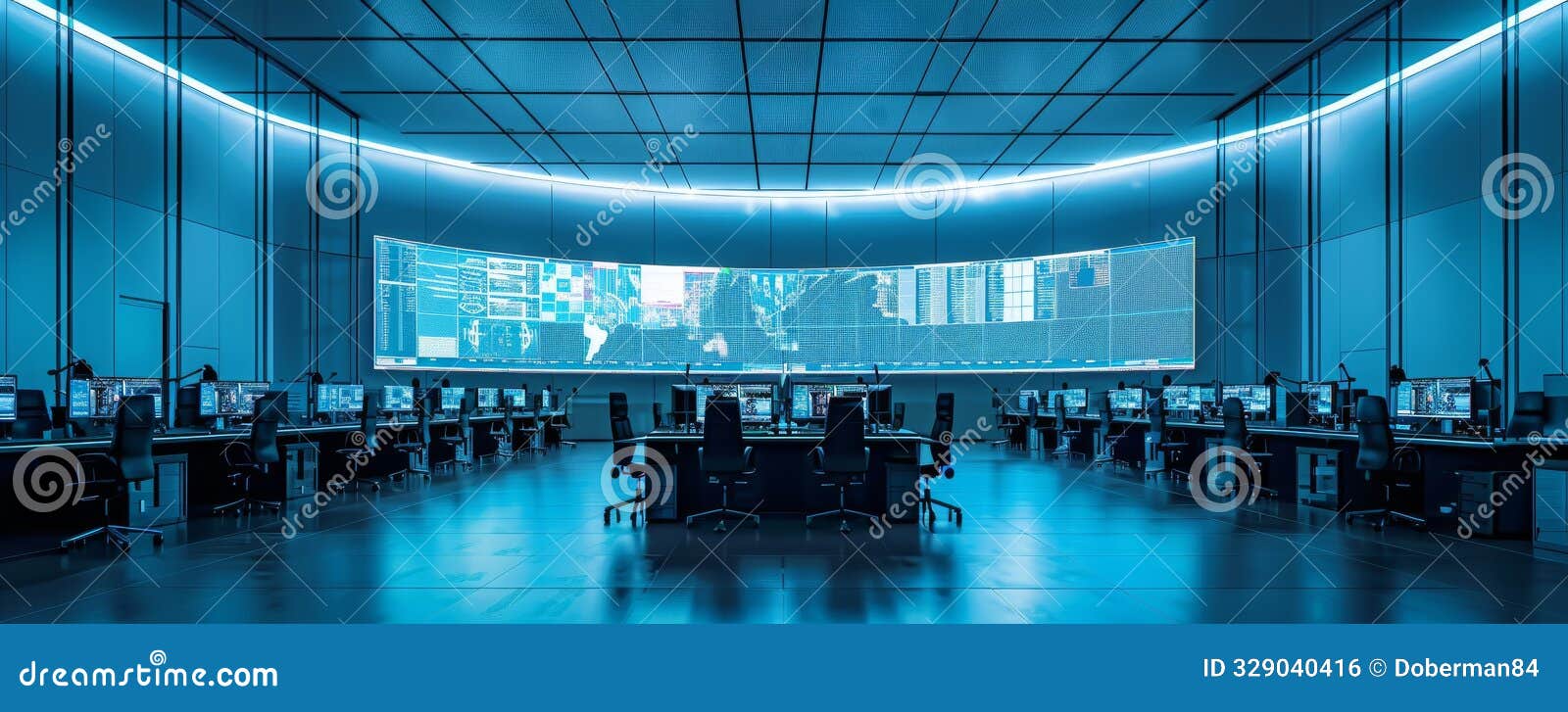 High-tech Control Room with Futuristic Design and Large Screen ...