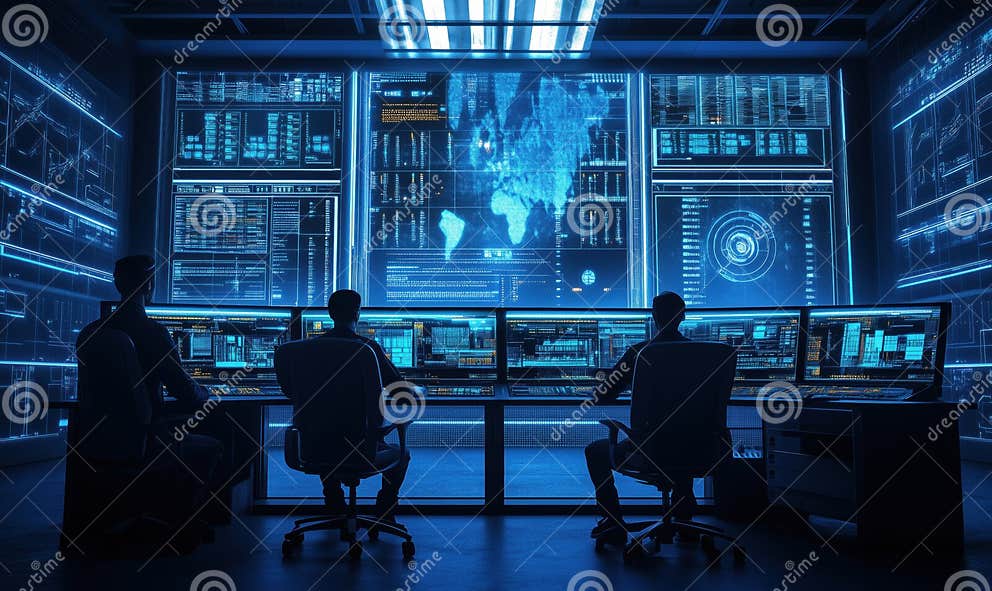 High-tech Control Room with Operators Monitoring Data Analytics and ...
