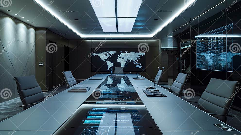 High-Tech Corporate Boardroom with Digital Display Stock Illustration ...