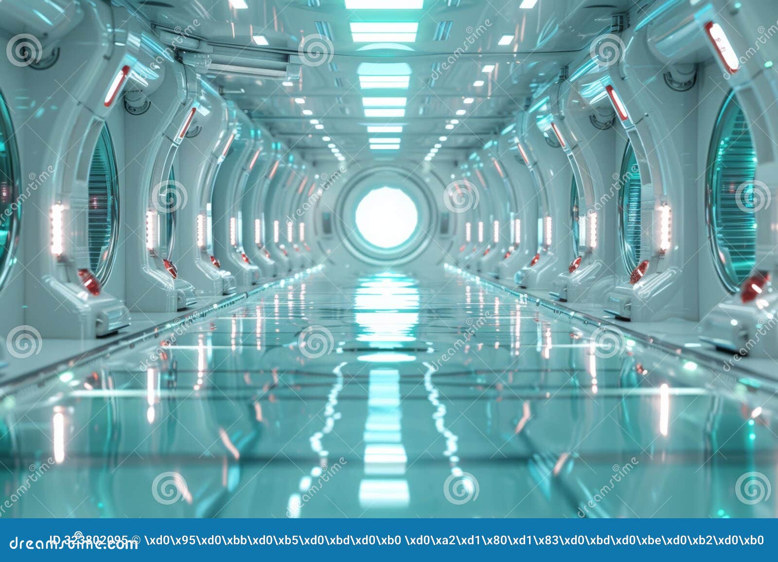 A High-tech Corridor in a Futuristic Facility with Reflective Surfaces ...