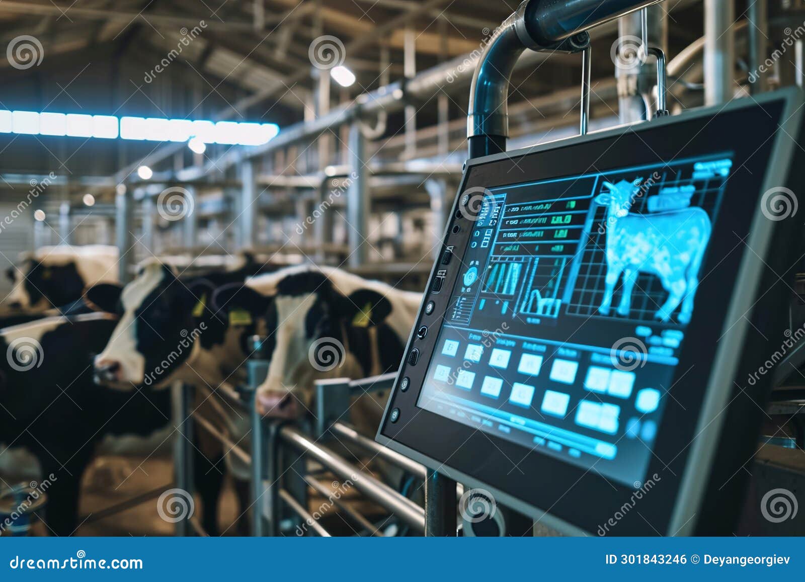A High-tech Cow Farm Managed by Artificial Intelligence. Dashboard with ...