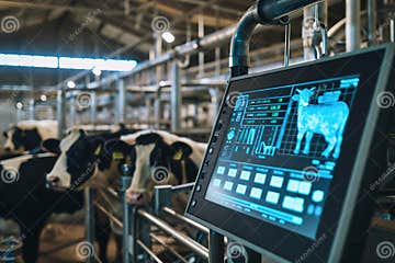 A High-tech Cow Farm Managed by Artificial Intelligence. Dashboard with ...