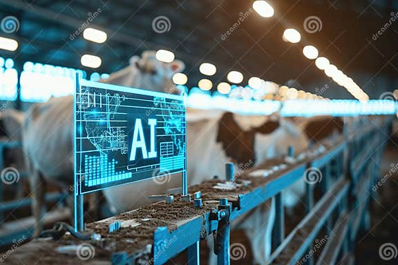 A High-tech Cow Farm Managed by Artificial Intelligence. Dashboard with ...