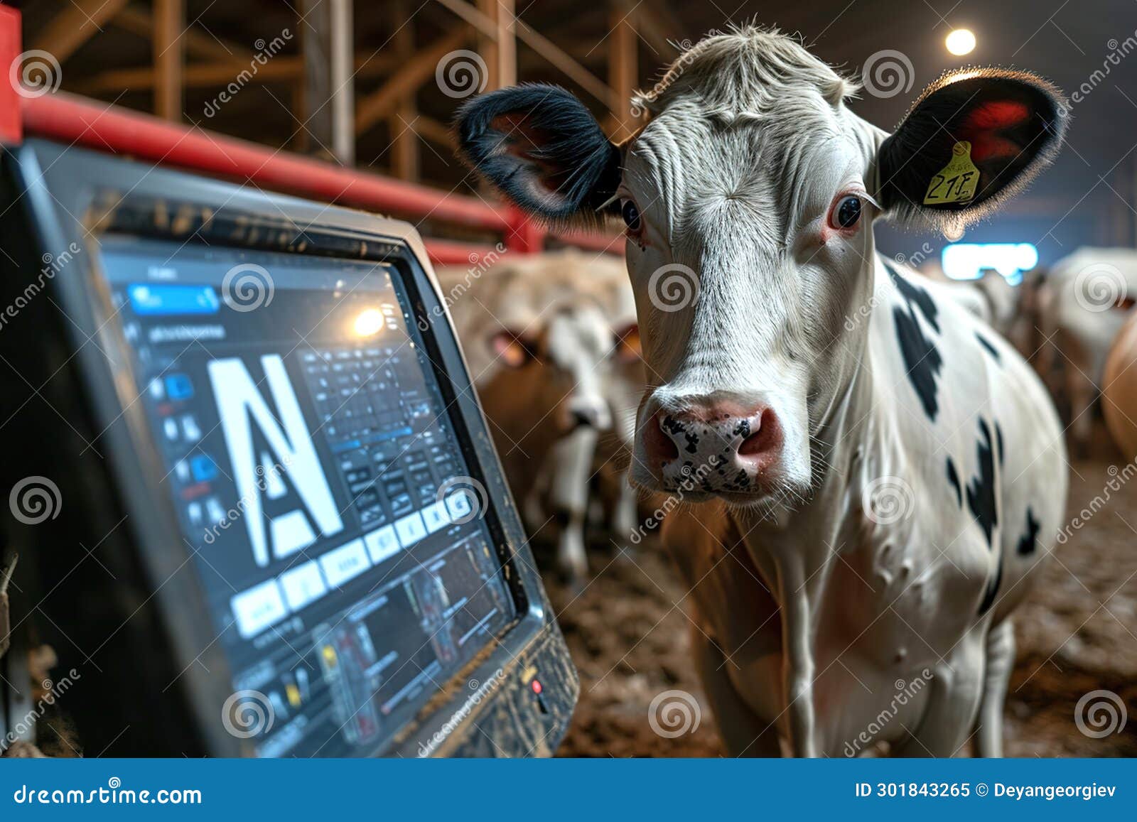 A High-tech Cow Farm Managed by Artificial Intelligence. Dashboard with ...
