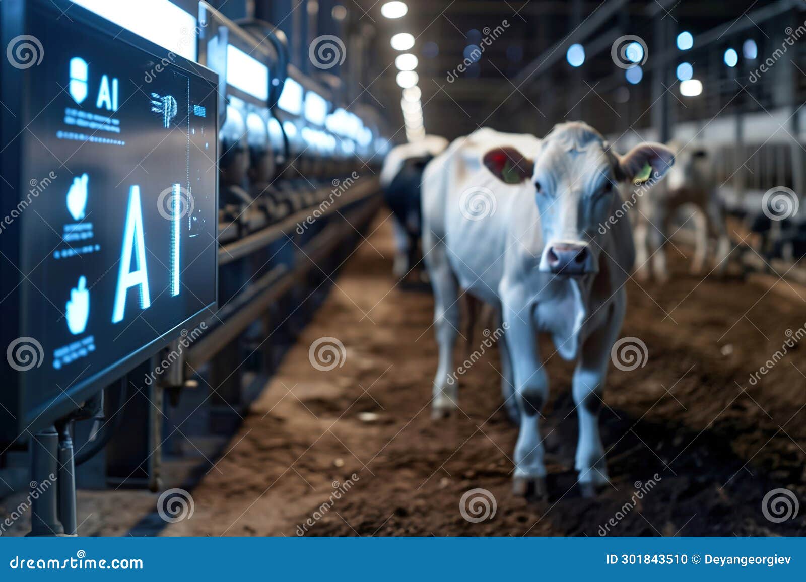 A High-tech Cow Farm Managed by Artificial Intelligence. Dashboard with ...