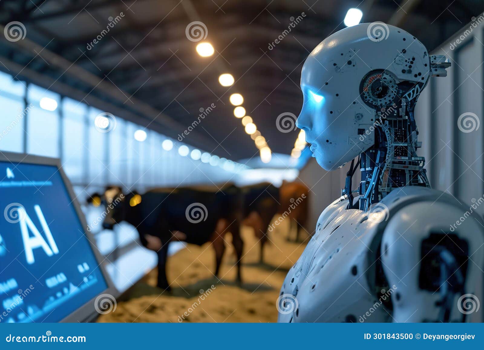 A High-tech Cow Farm Managed by Artificial Intelligence. Dashboard with ...