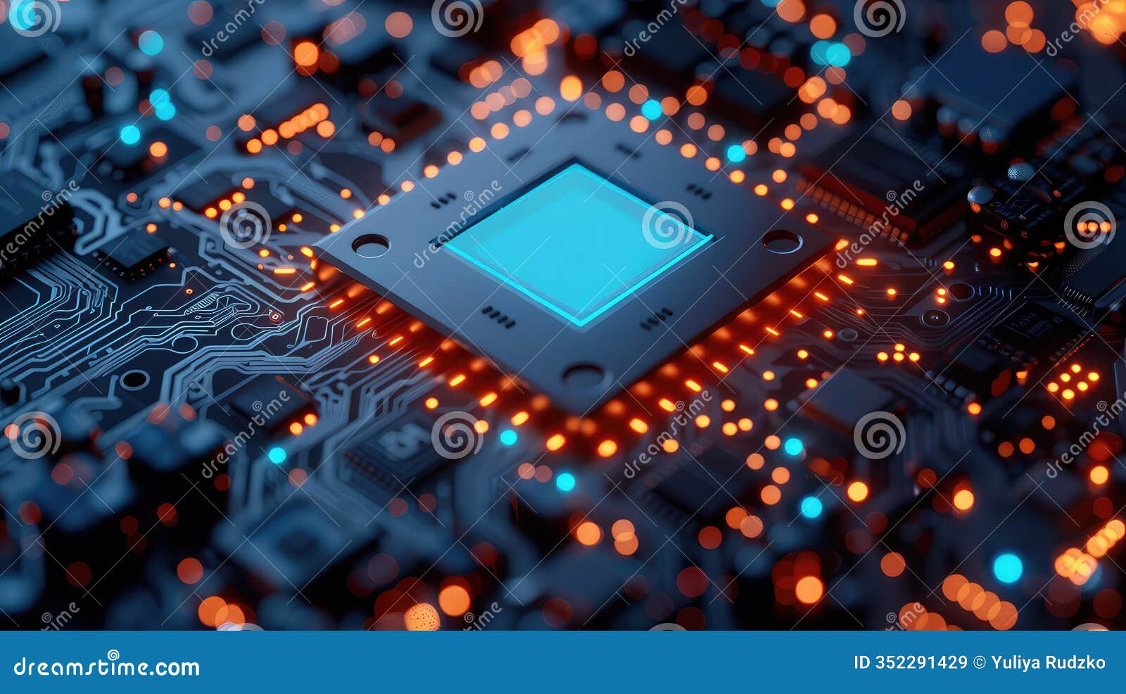 High-Tech CPU Circuitry: Blue-Lit Contacts on Motherboard Stock Image ...