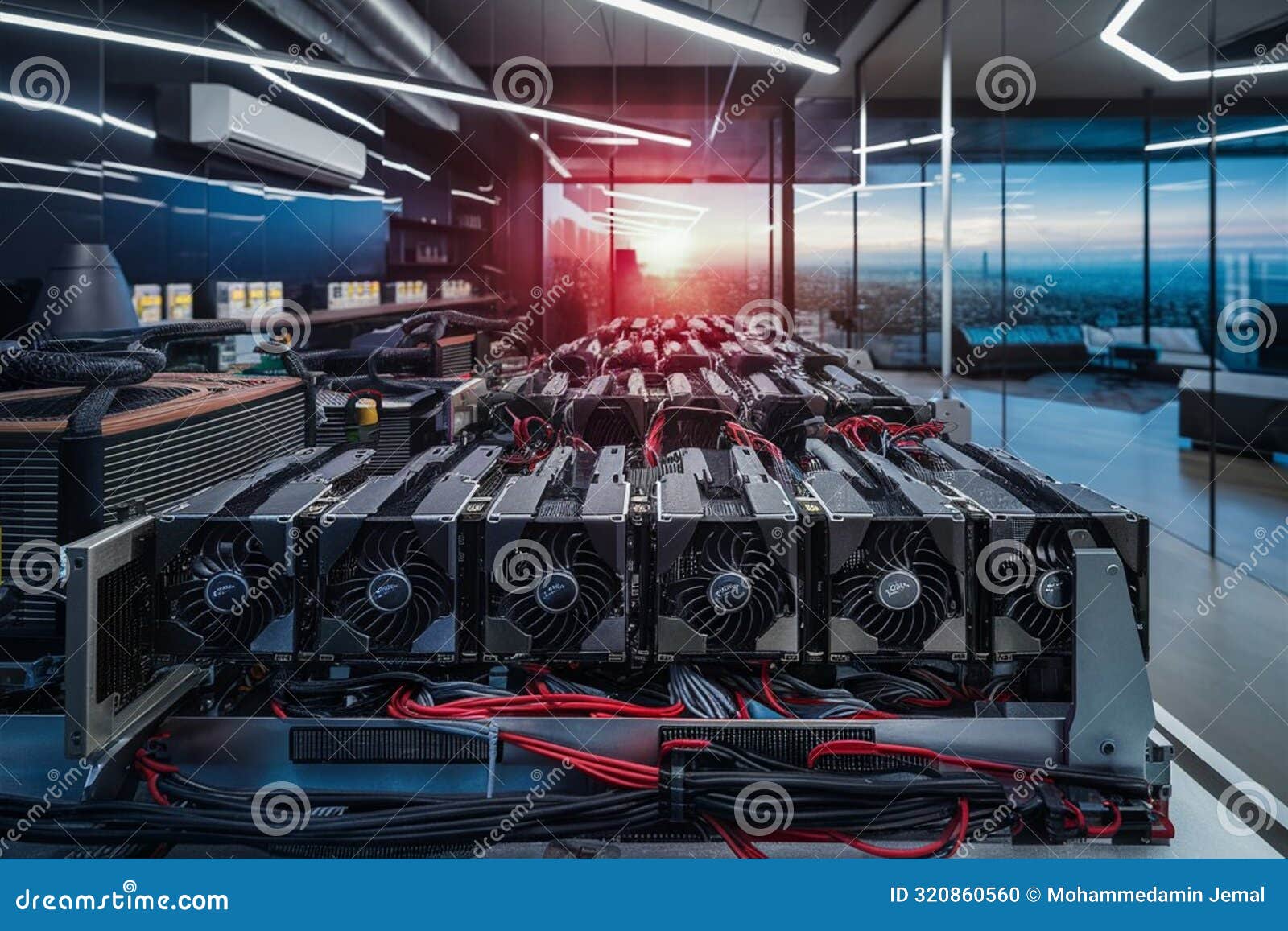 High-Tech Cryptocurrency Mining Rig Setup With GPUs And Cooling Systems ...