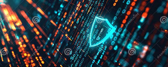 High-tech Cyber Security Background Featuring a Glowing Shield Icon ...