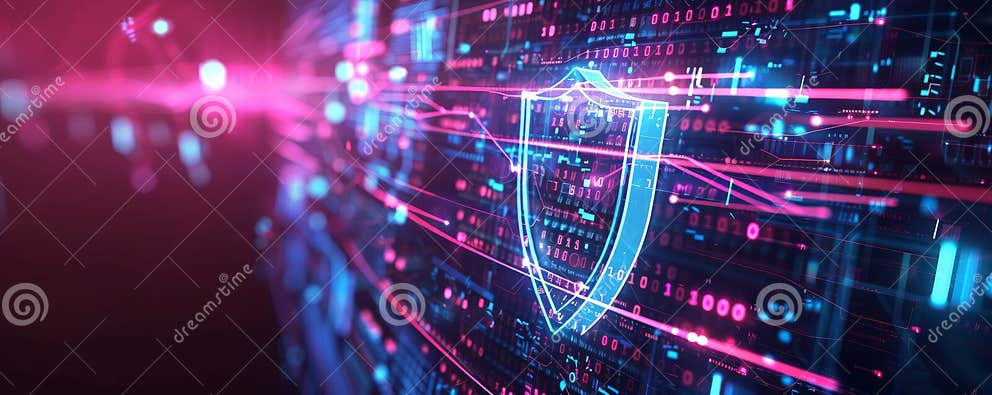 High-tech Cyber Security Background Featuring a Glowing Shield Icon ...