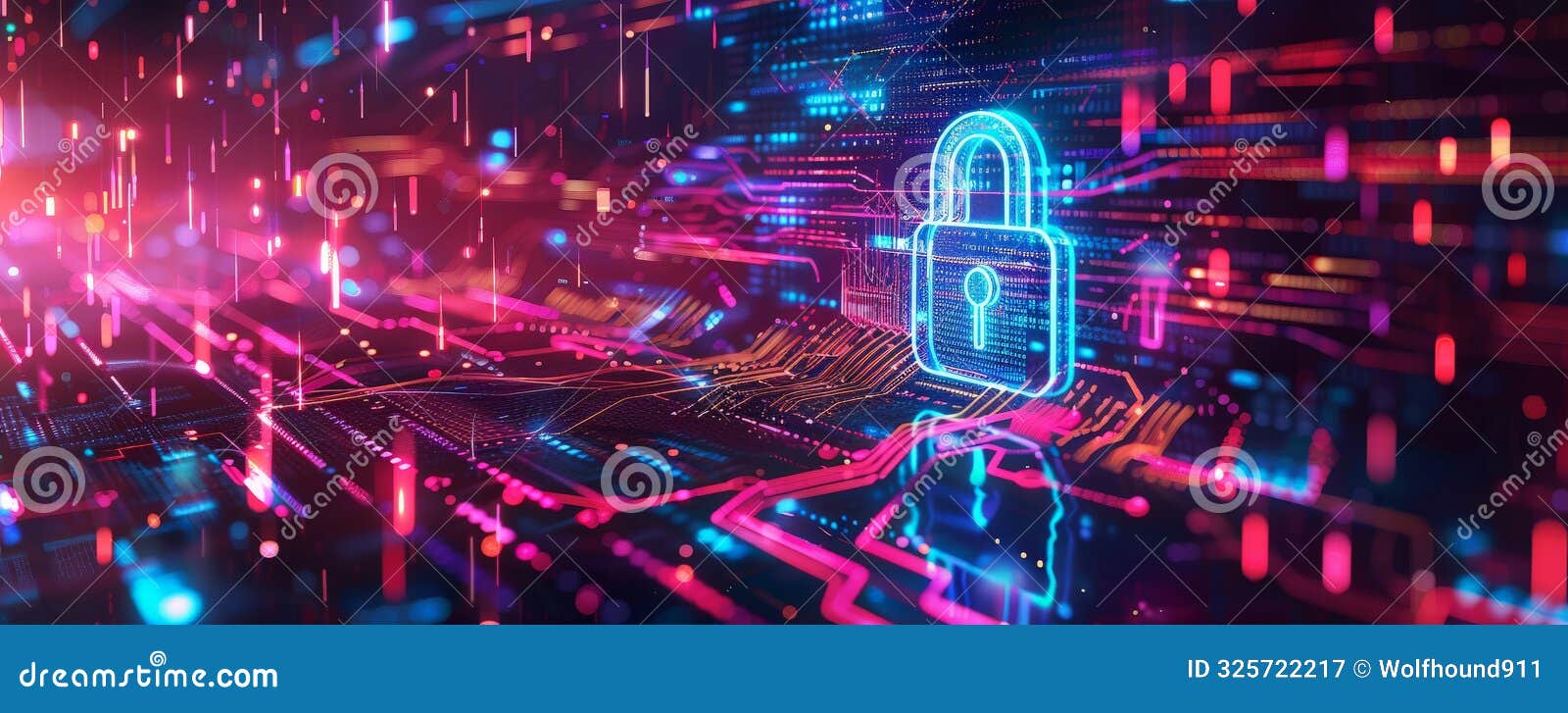 High-tech Cyber Security Background with a Glowing Lock Icon ...