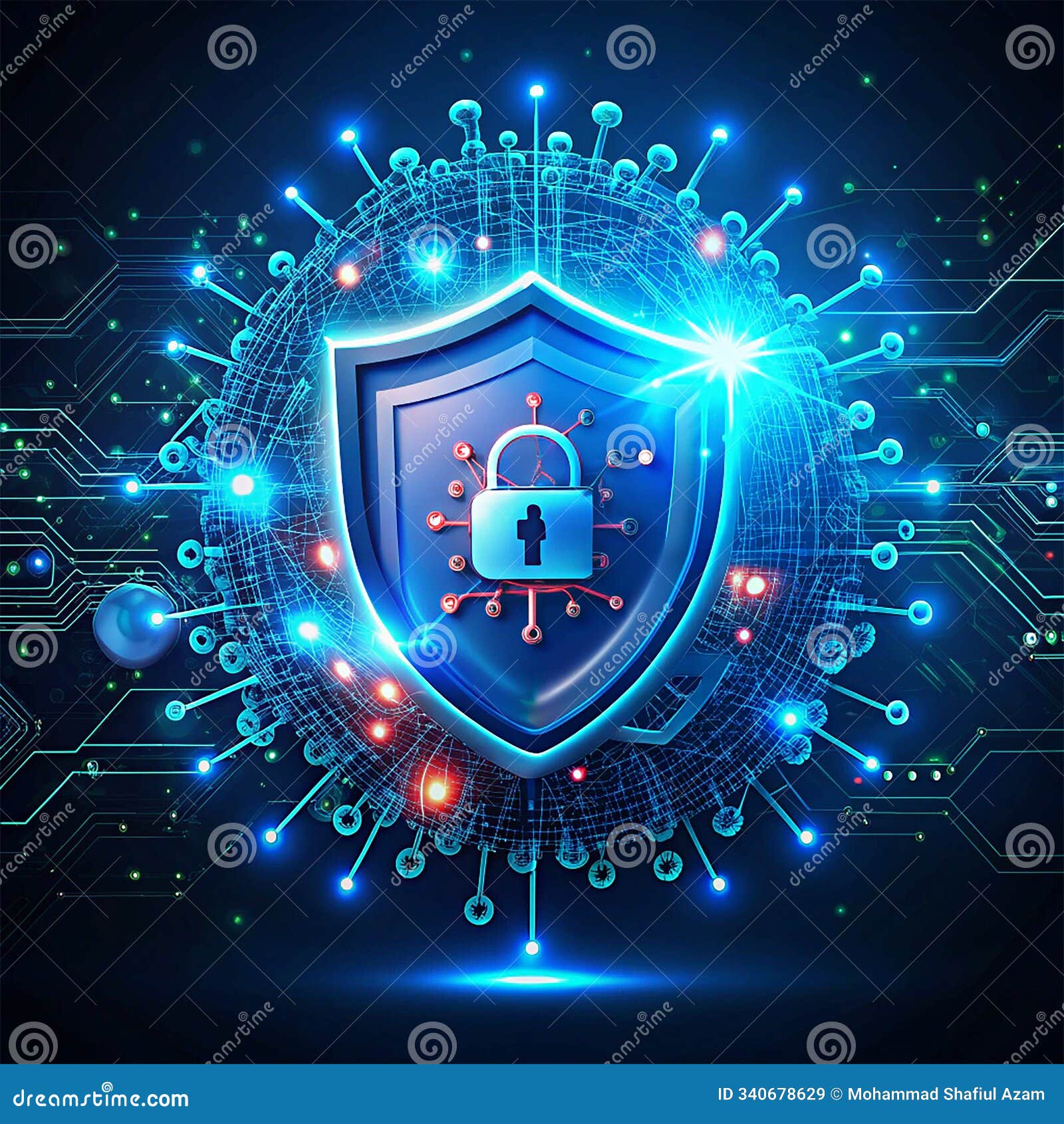 High-Tech Cybersecurity Shield with Virus Protection Stock Illustration ...