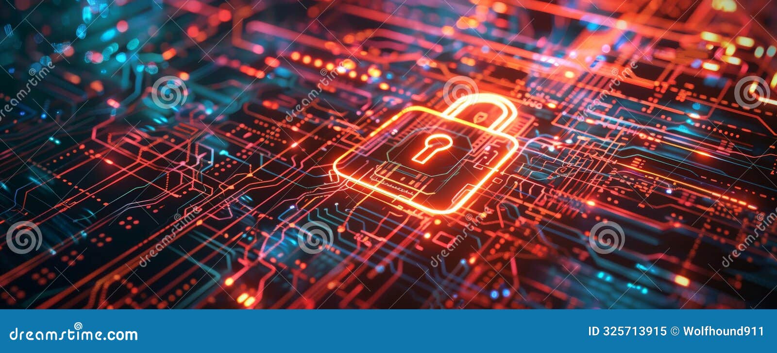 High-tech Cyber Security Theme with a Glowing Padlock, Circuit Patterns ...