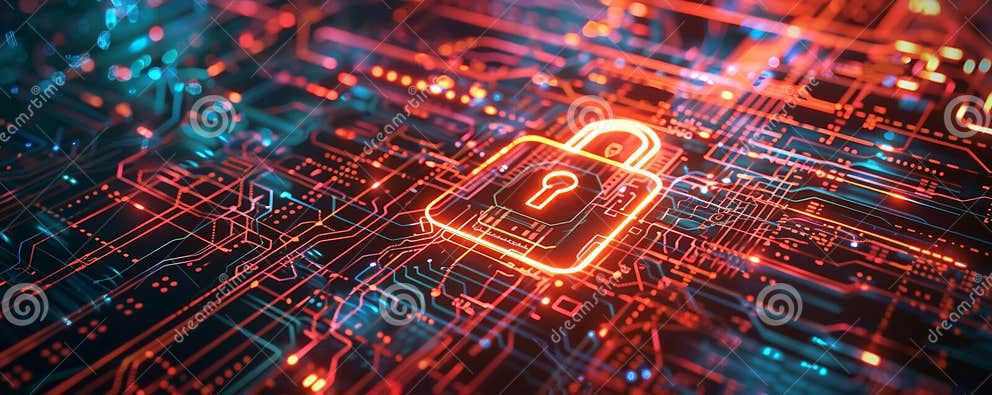 High-tech Cyber Security Theme with a Glowing Padlock, Circuit Patterns ...
