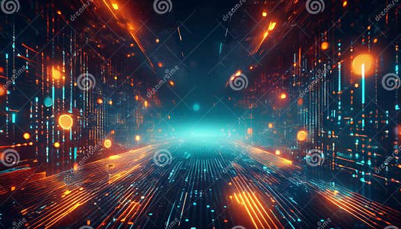 High Tech Cyber Space Binary Codes Background with Lights Stock ...