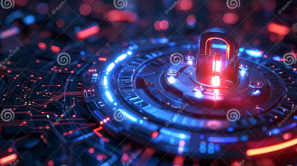 HighTech Cybersecurity Concept with Digital Lock Symbolizing Risk ...