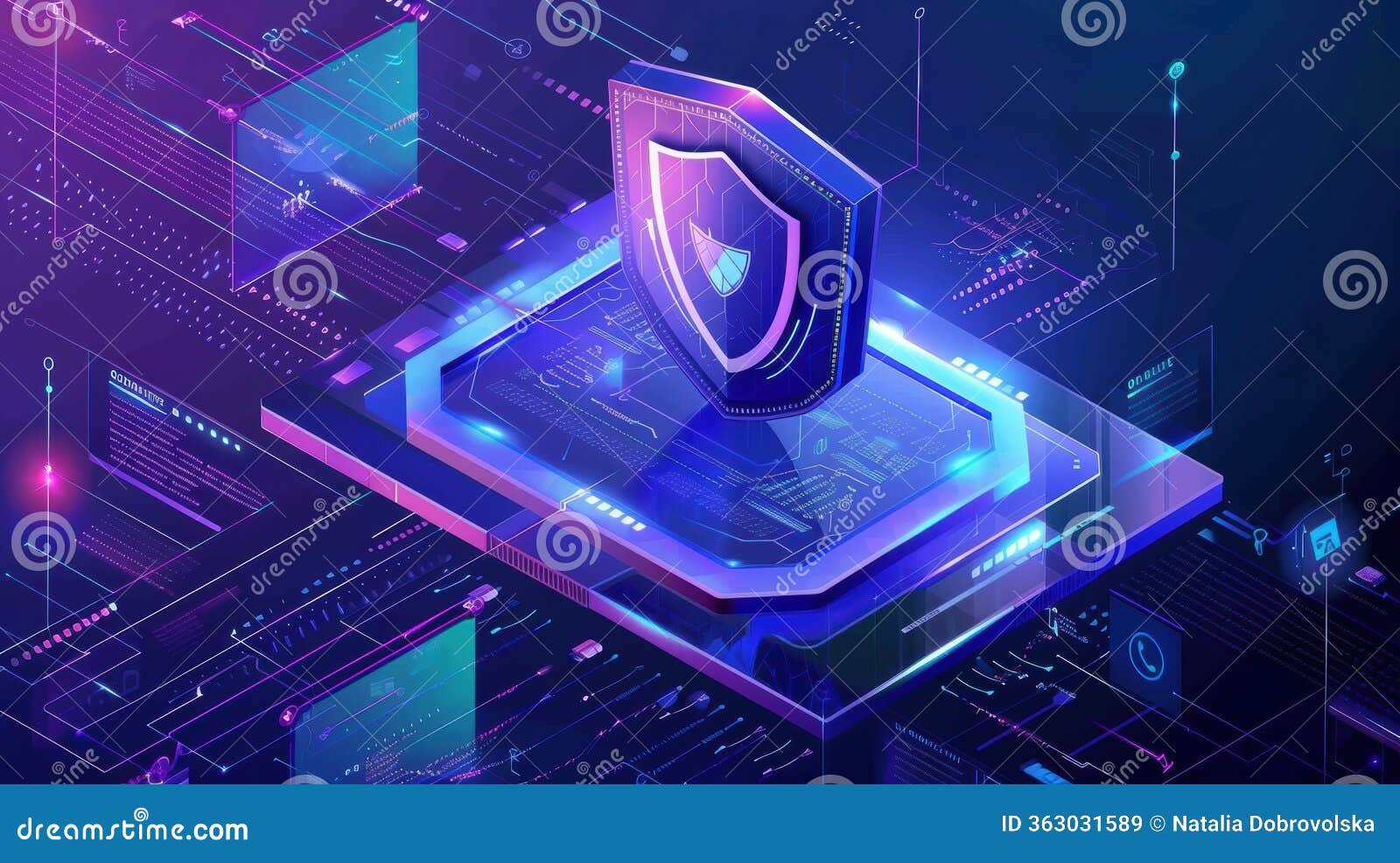 High-tech Cybersecurity Interface with Encrypted Data Protection. Stock ...