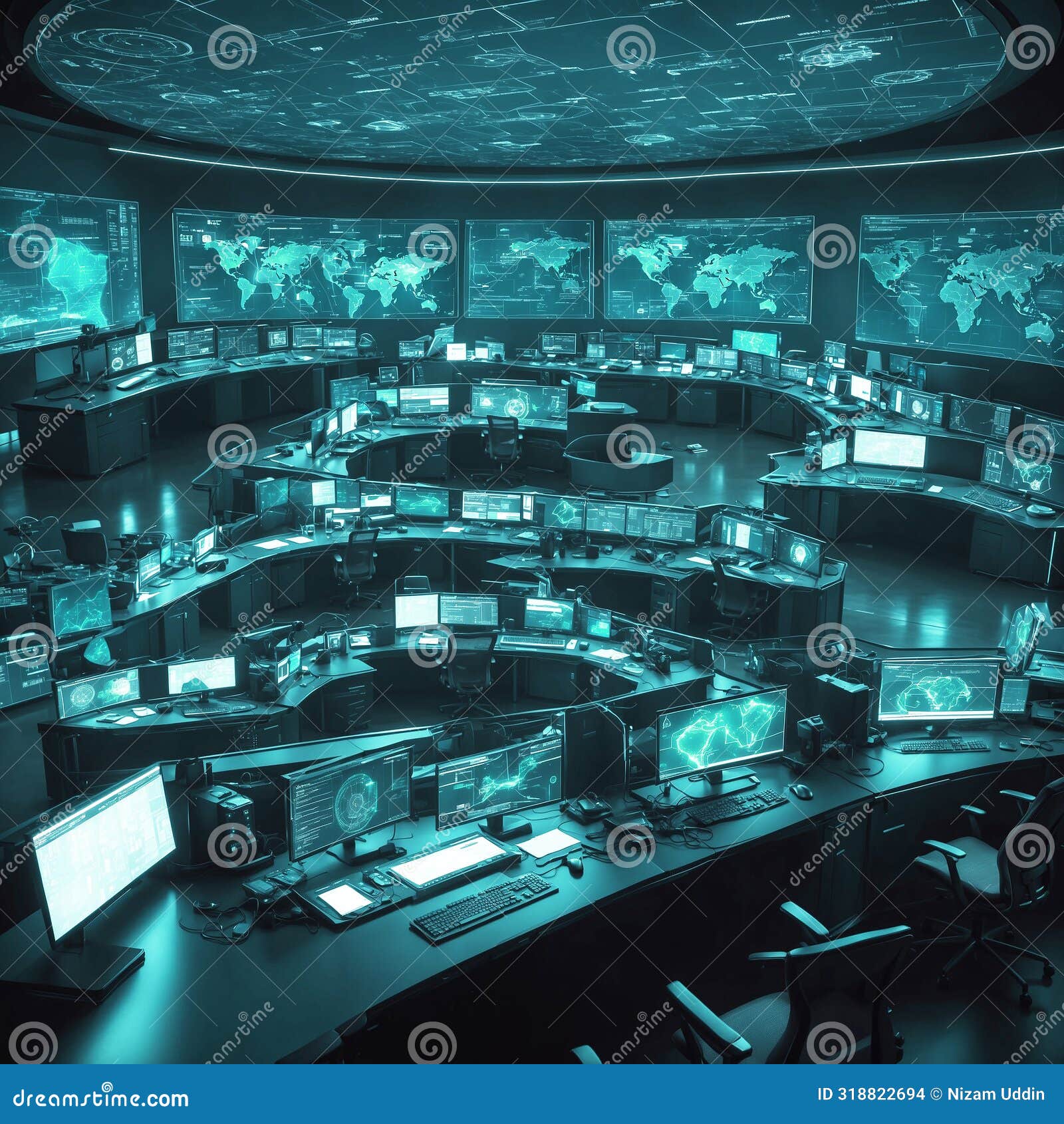 High-Tech Cybersecurity Operation Room with Holographic Displays Stock ...