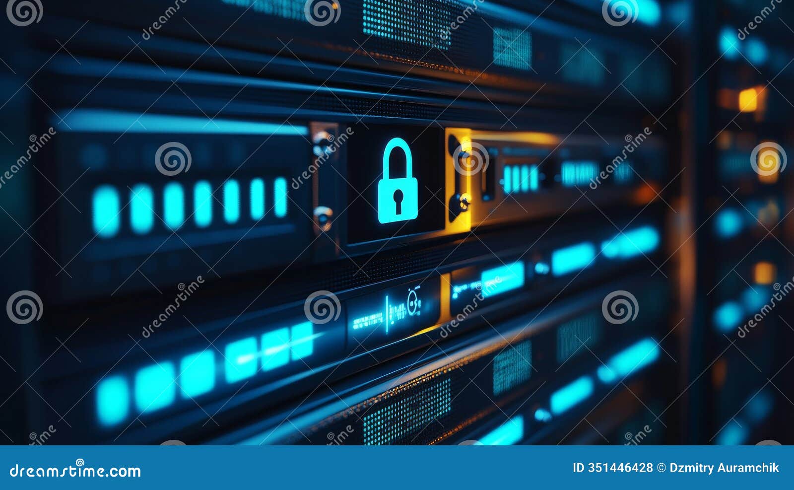 A High-tech Cybersecurity Setup with a Digital Lock and Neon Lights in ...