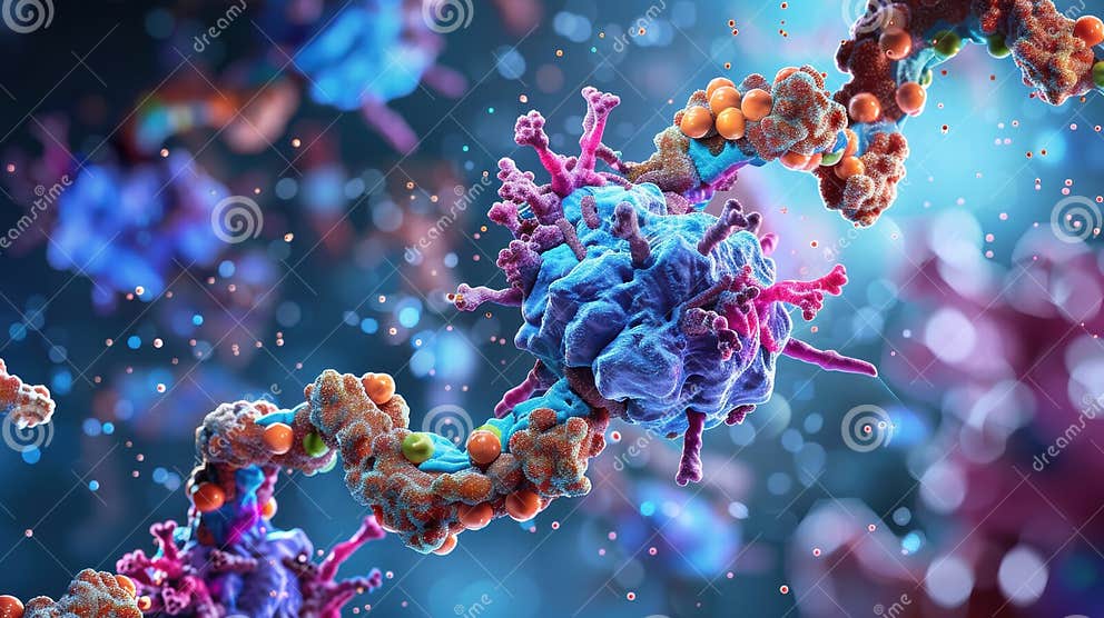 High-tech 3D Enzyme Protein Bond Visualization, Glowing Vibrant ...