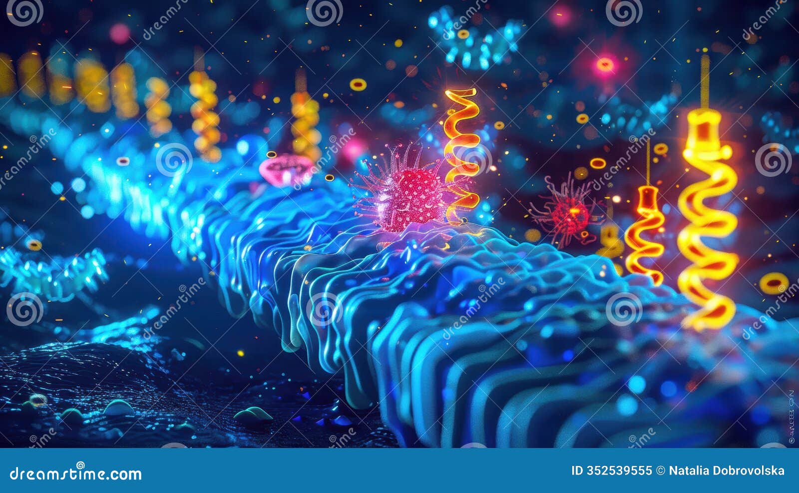 High-tech 3D Enzyme Protein Bond Visualization, Glowing Vibrant ...