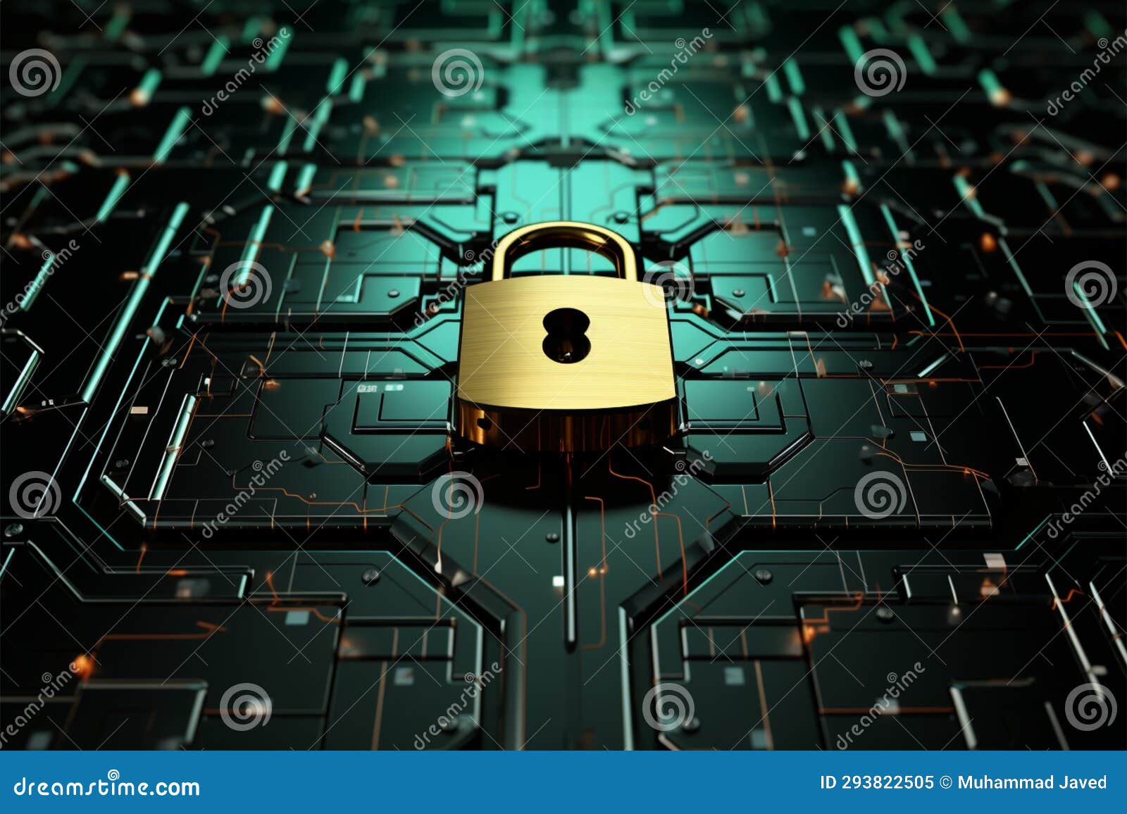 High Tech 3D Rendering Metal Lock on a Digital Concept Backdrop Stock ...